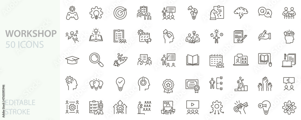 Workshop and training icons set. Thin line editable stroke vector ...
