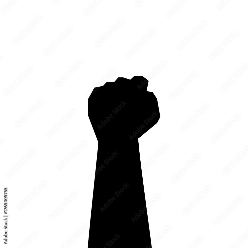 Raised fist silhouette symbol of power and strength. Solid hand gesture ...