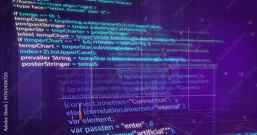 Displaying JS code snippets and numeric overlays hovering in hologram ...