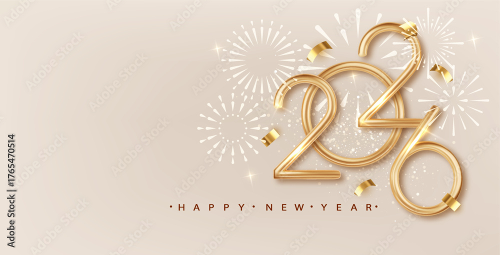 Vector de Stock 2026 Happy New Year greeting card template with luxury ...