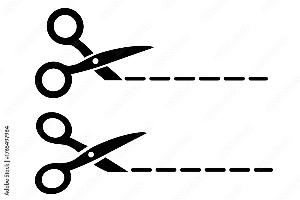 Vector scissors icon. Scissors icon with a cutting line. Cut out dotted ...