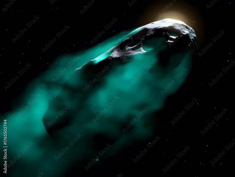 Vibrant Turquoise Comet or Asteroid with Glowing Coma in Deep Space, 3I ...