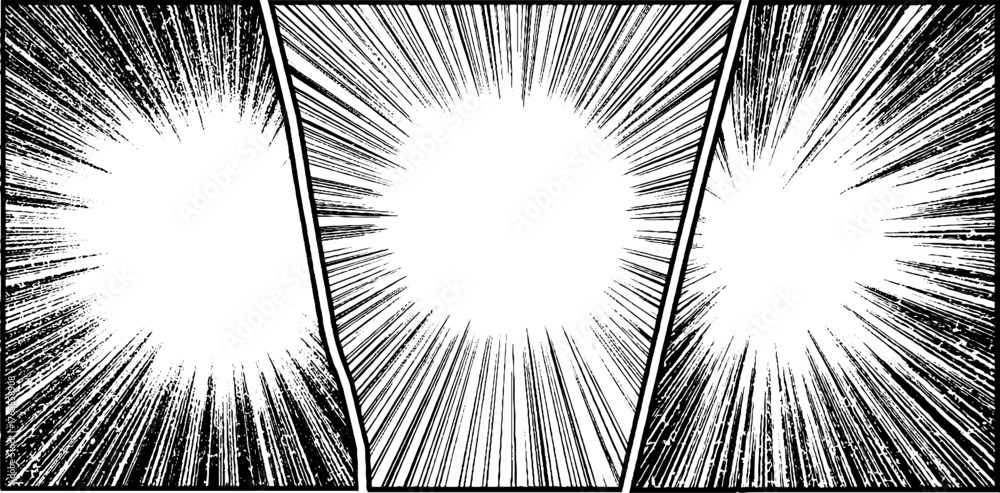Dynamic black and white manga panel with intense linear motion effects ...