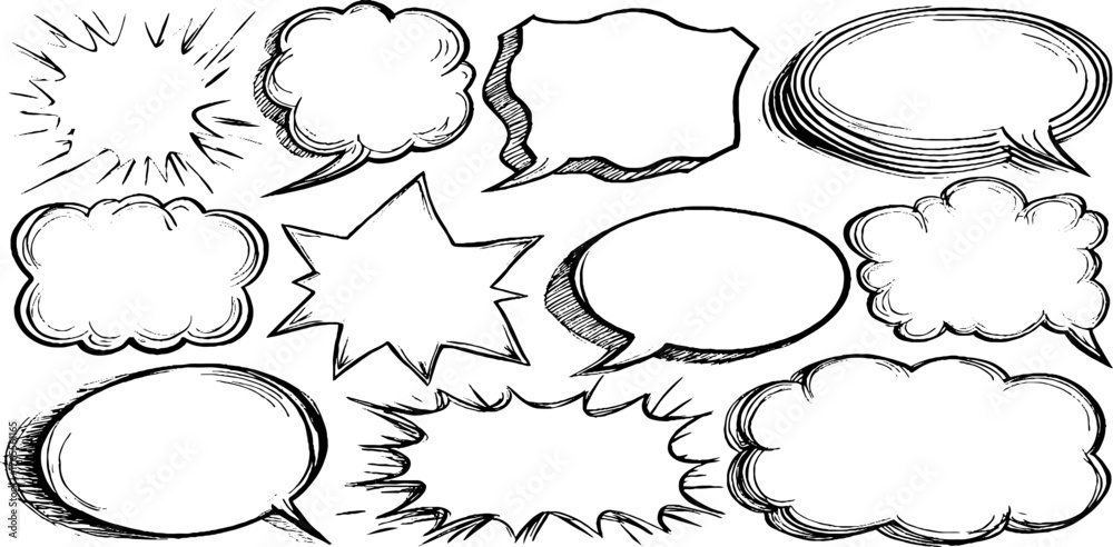 Modern manga bubble set with ultra thin outlines for comic design and ...