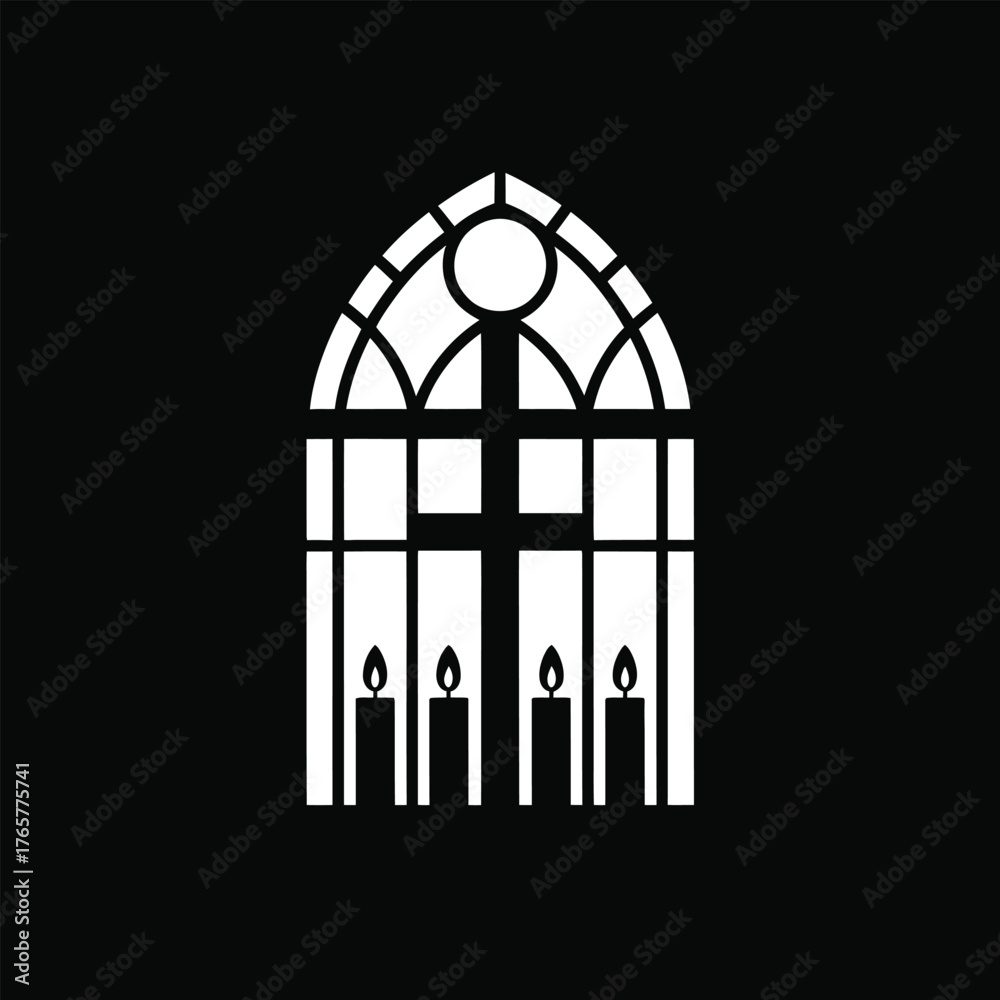 Christmas Church Window Silhouette Vector – Cross and Candlelight ...