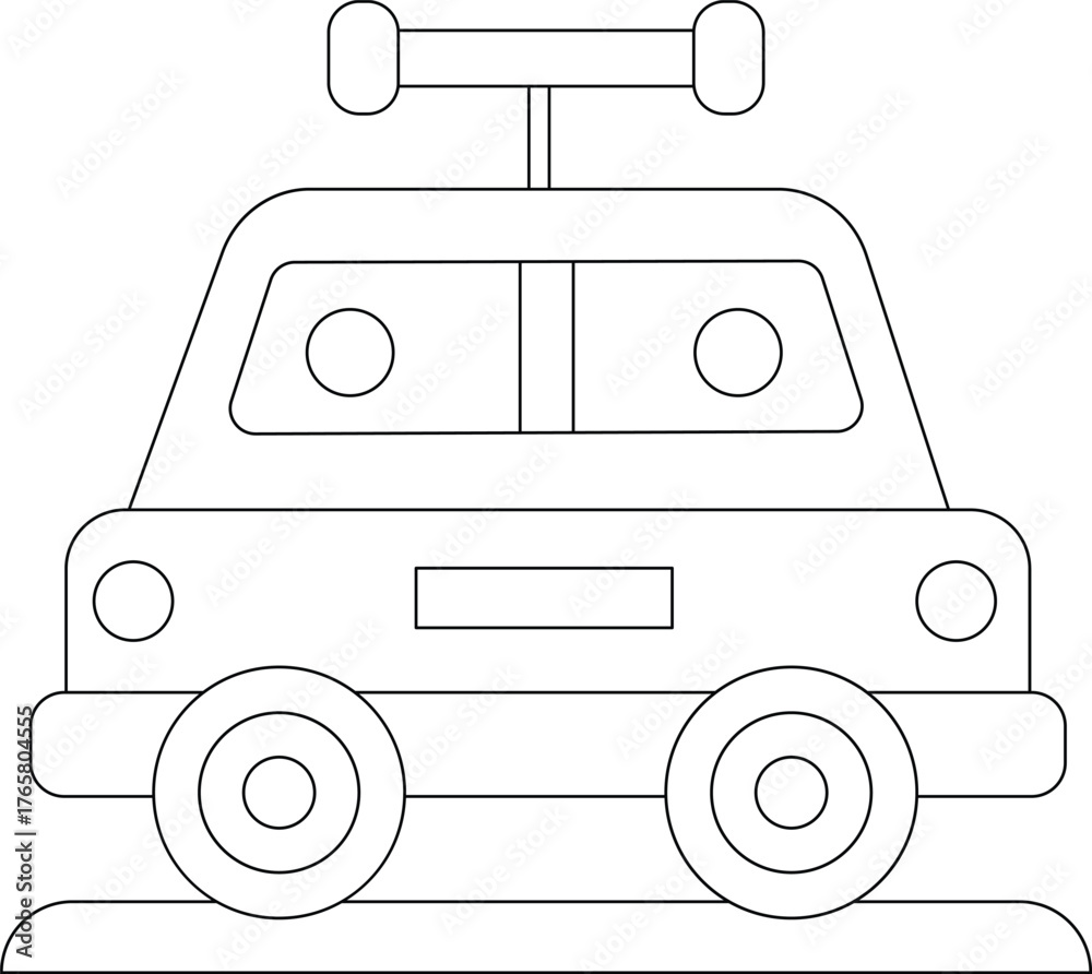 Vector simple outline drawing of a police car with siren on top ...