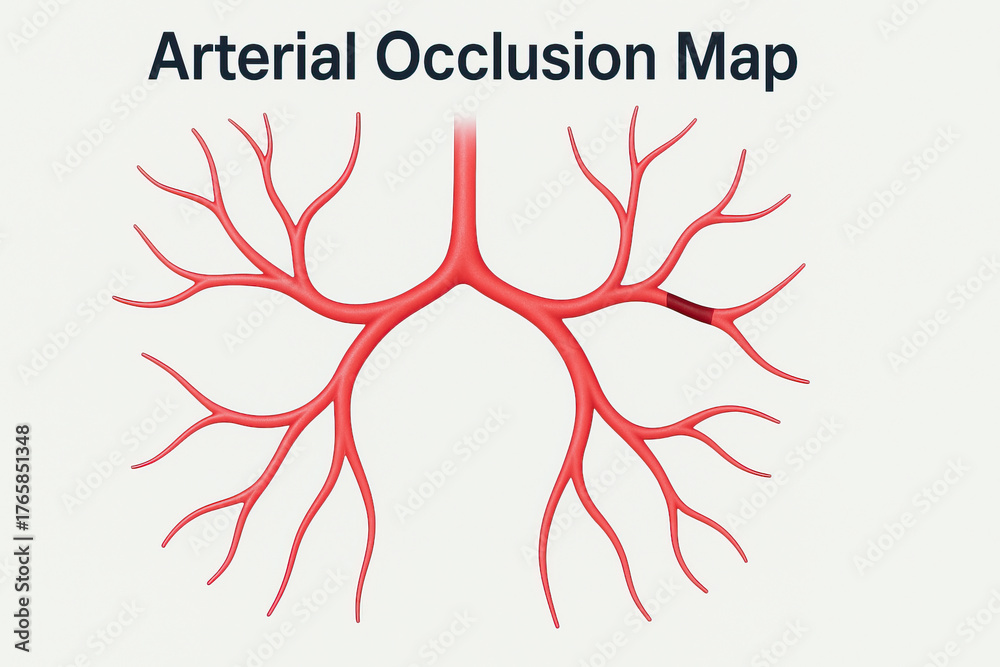 Illustration Stock Arterial occlusion map show red branching artery ...