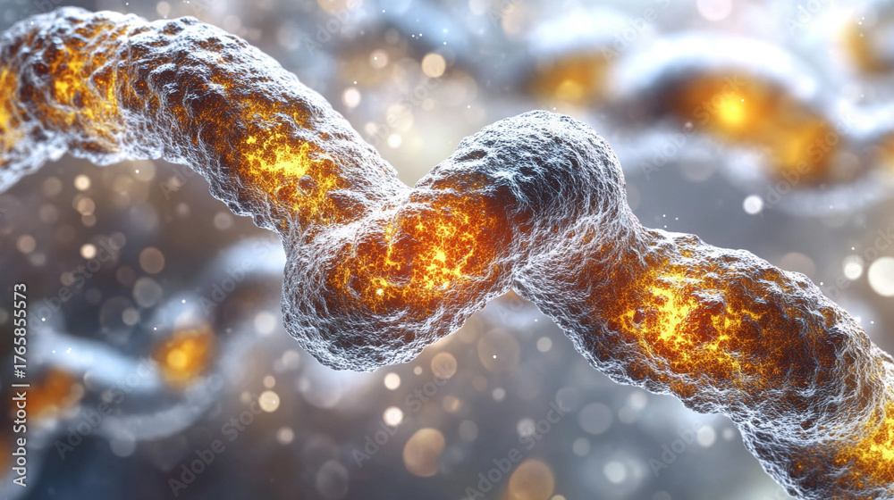 gold and white human X chromosomes visibly dividing during mitosis ...