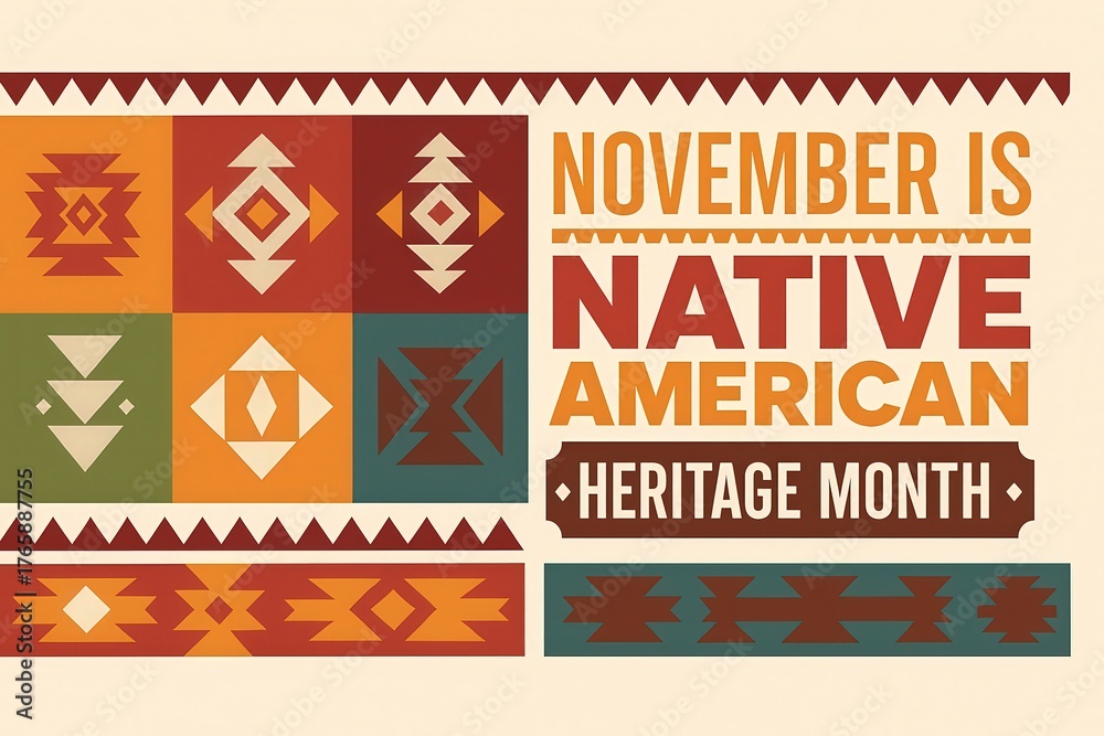 Native American Heritage Month Card and Poster with Tribal Symbols ...