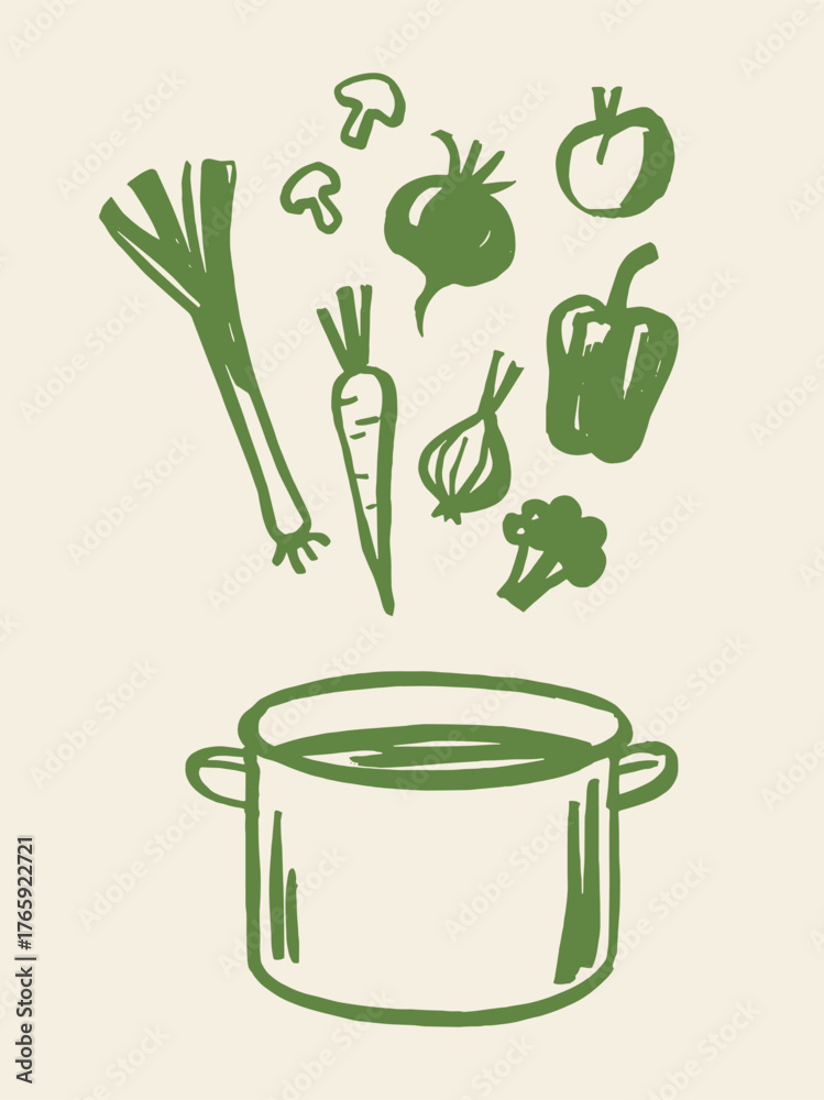 Vegetable soup pot minimalist sketch vector illustration Stock Vector ...