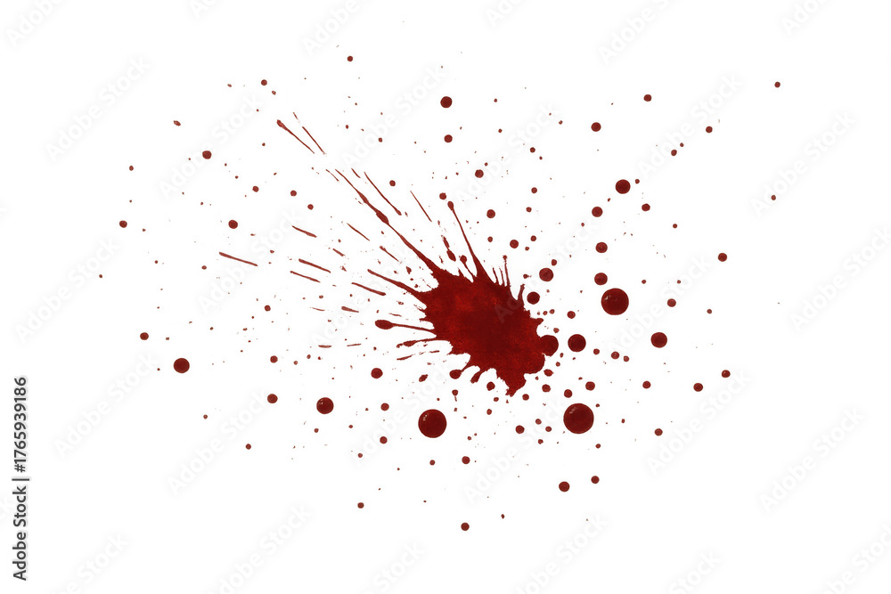 Red blood splatter with drops and stains, a graphic element for ...