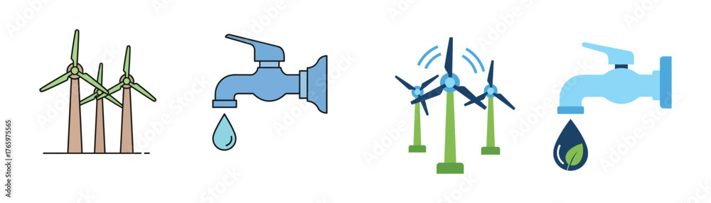 Vector art of collection of renewable energy and water conservation ...