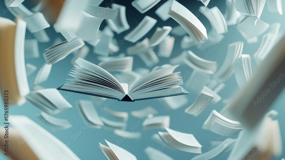 books floating in circular motion mid-air. Symbolizes knowledge ...