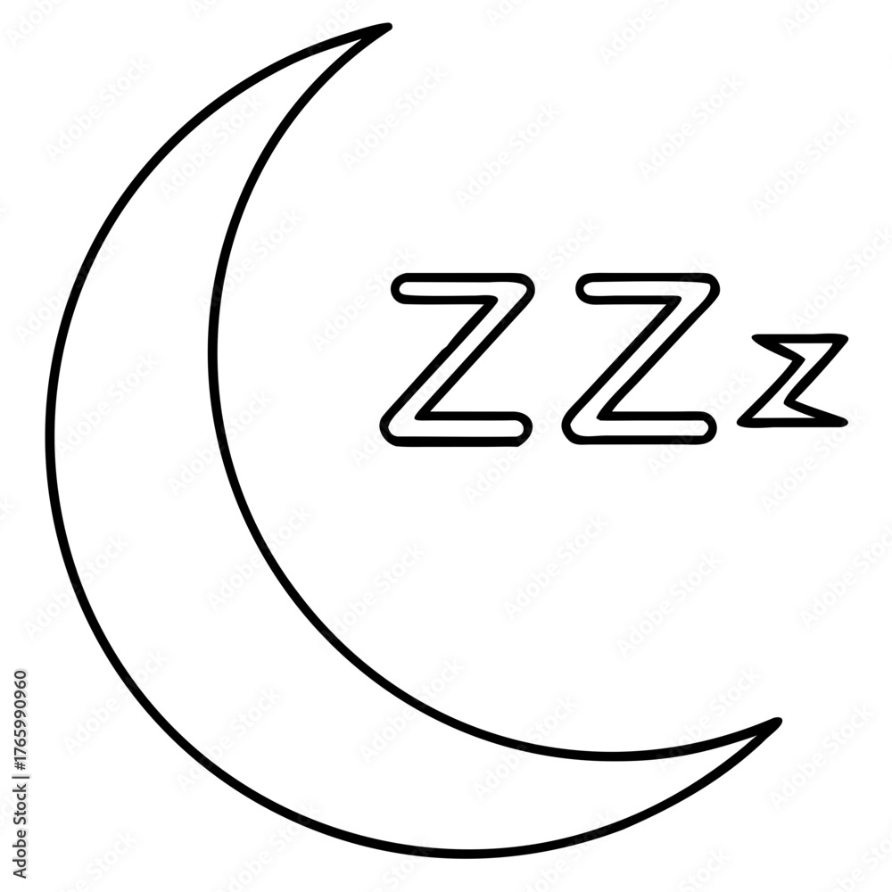 Vector art of outline of a crescent moon with zzz symbols, representing ...
