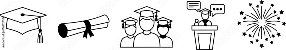Vector art of collection of graduation and celebration icons, including ...