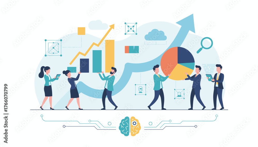 Diverse team of professionals collaborating on data analysis and ...