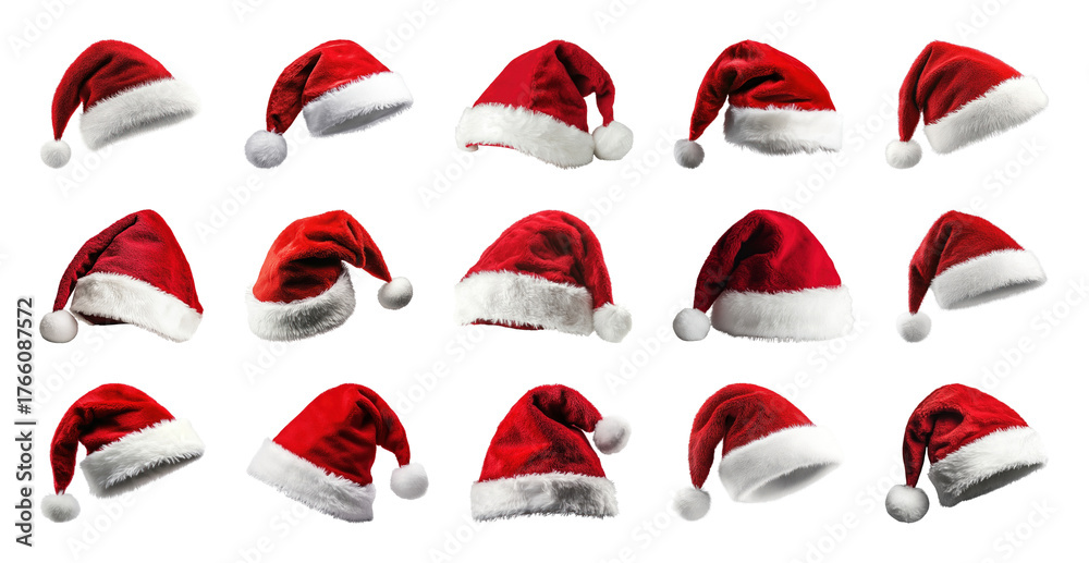 PNG Festive Santa hats collection, element set on transparent ...