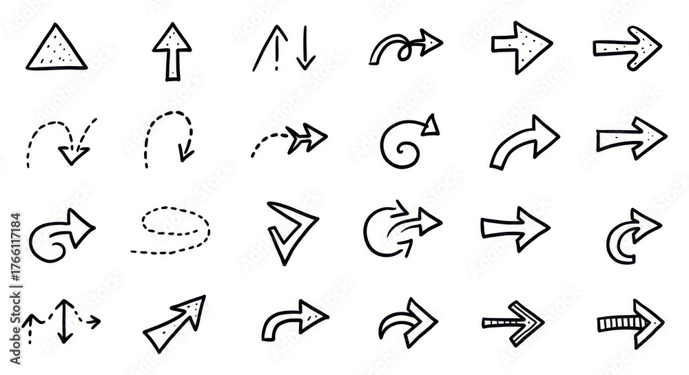 Collection of hand drawn directional icons and navigation symbols ...