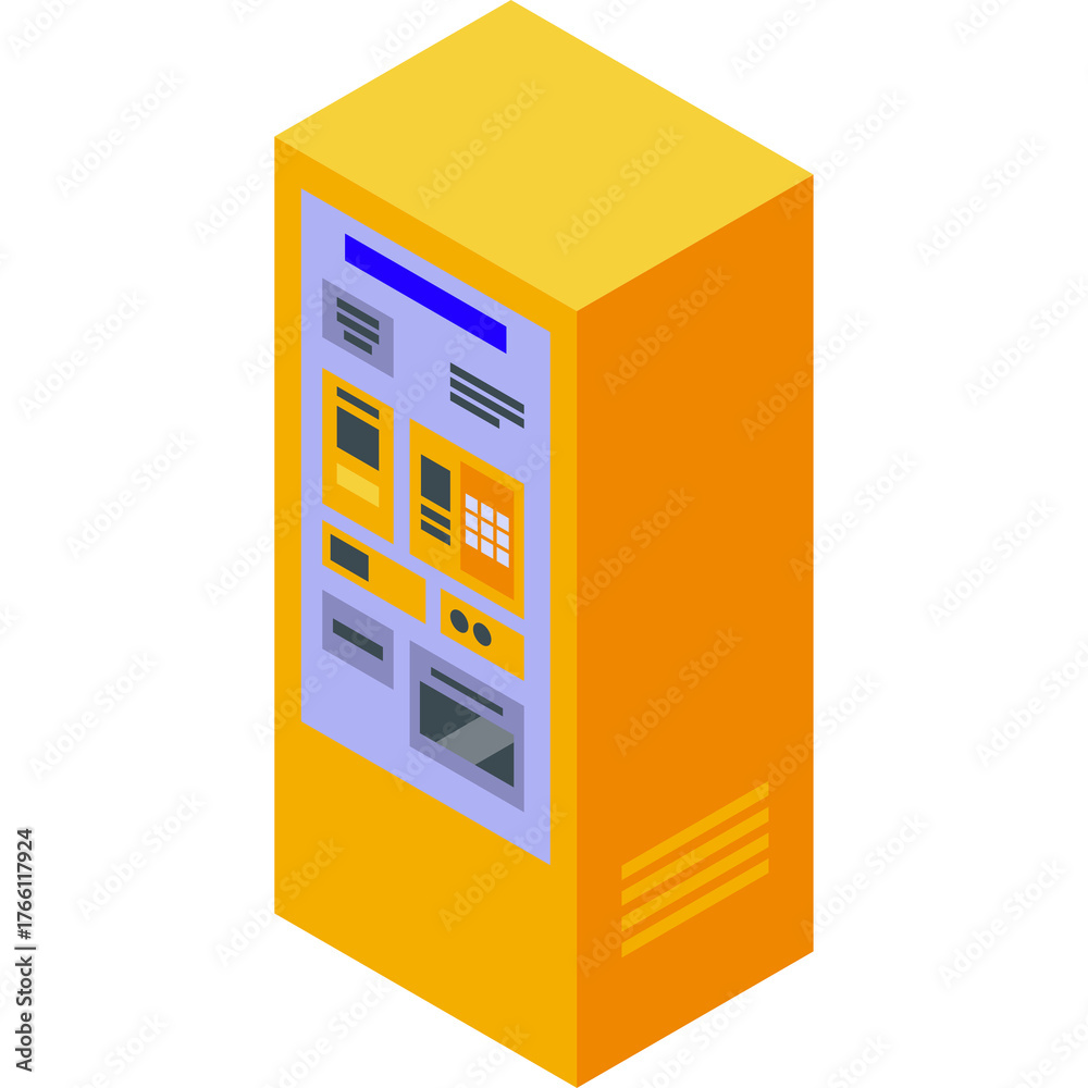 Yellow Vending Machine With Blue And Orange Accents And Digital ...