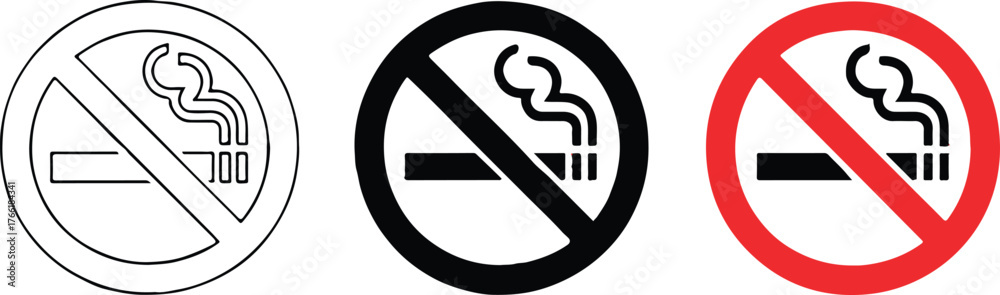 no smoking sign variations vector set three styles red circle black ...