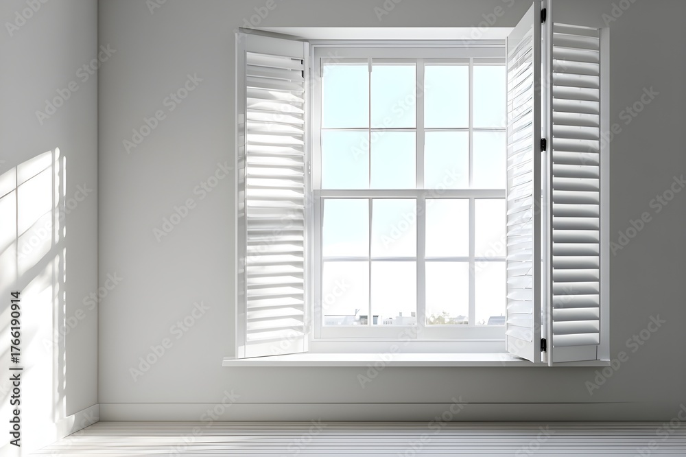 Window with Plantation Shutters Partially Open Interior Architectural ...
