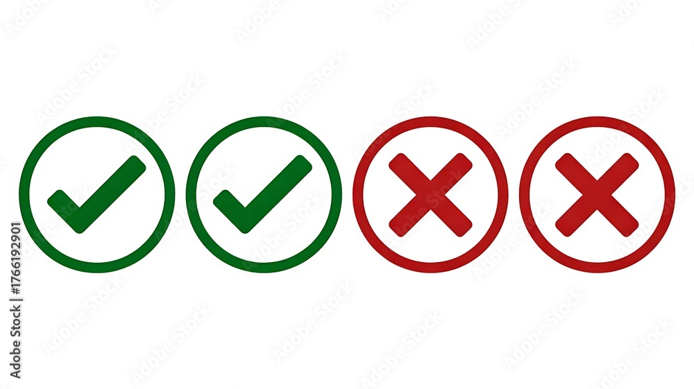 Green check marks and red crosses icons for correct and wrong symbols ...