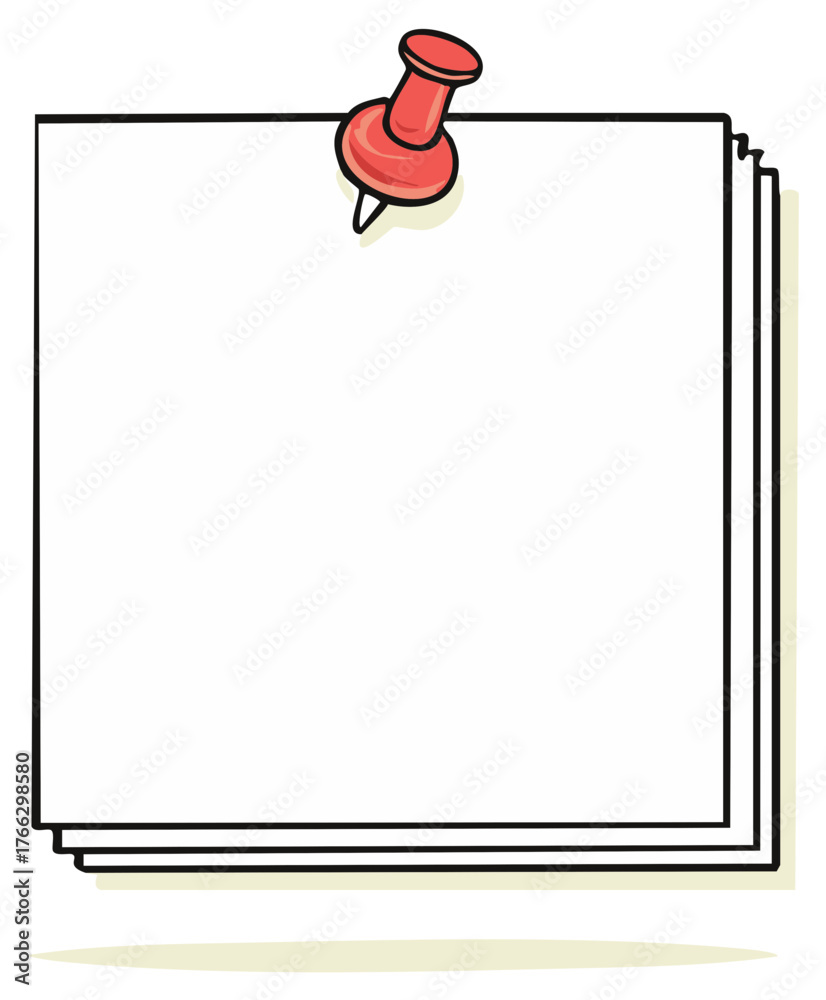 Stack of Blank White Papers with Red Push Pin, Empty Pages for Notes ...