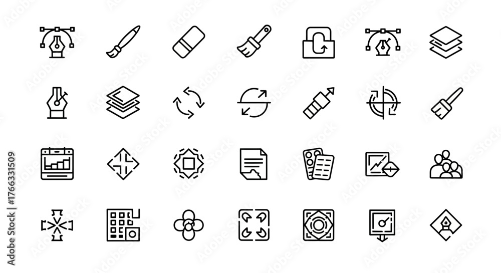 Line Icons for Editing and Design Tools Stock Vector | Adobe Stock