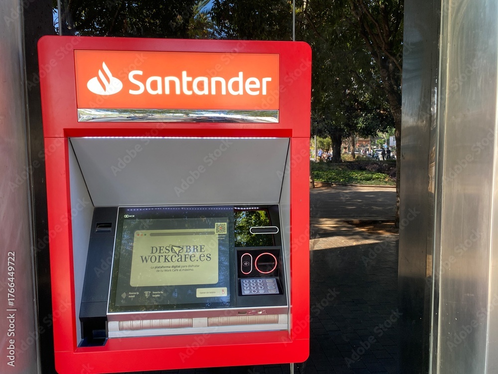 Palma, Spain - October 16, 2025: Santander ATM machine located in a ...
