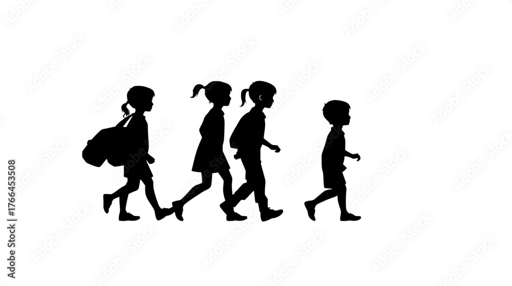 Marching Together A line of silhouetted figures—five children and one ...