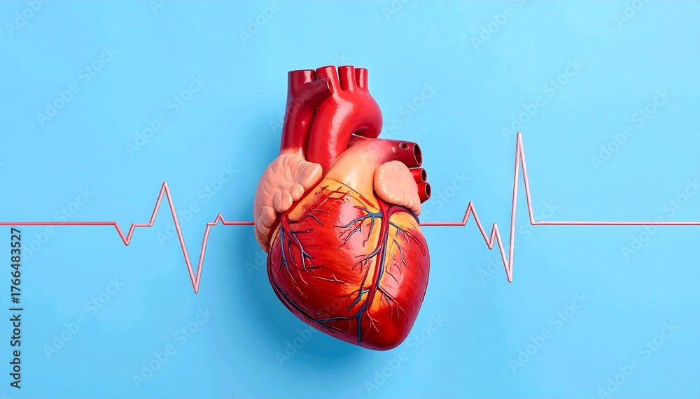 Enlarged weak heart struggles to pump blood, slow pulse line, blue ...