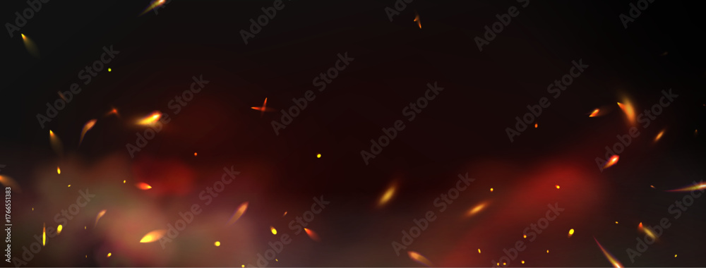 Fire spark background with glowing flame particles and smoke effect on ...