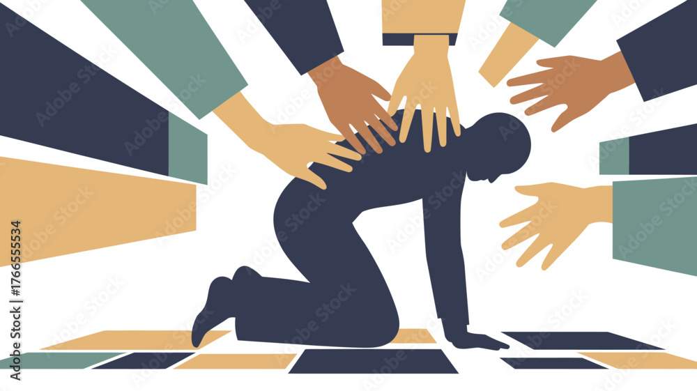 Image vectorielle Stock Illustrated Person Kneeling Surrounded by Hands ...