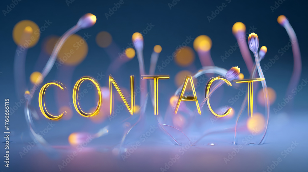 The word contact in golden letters with a blue background and yellow ...