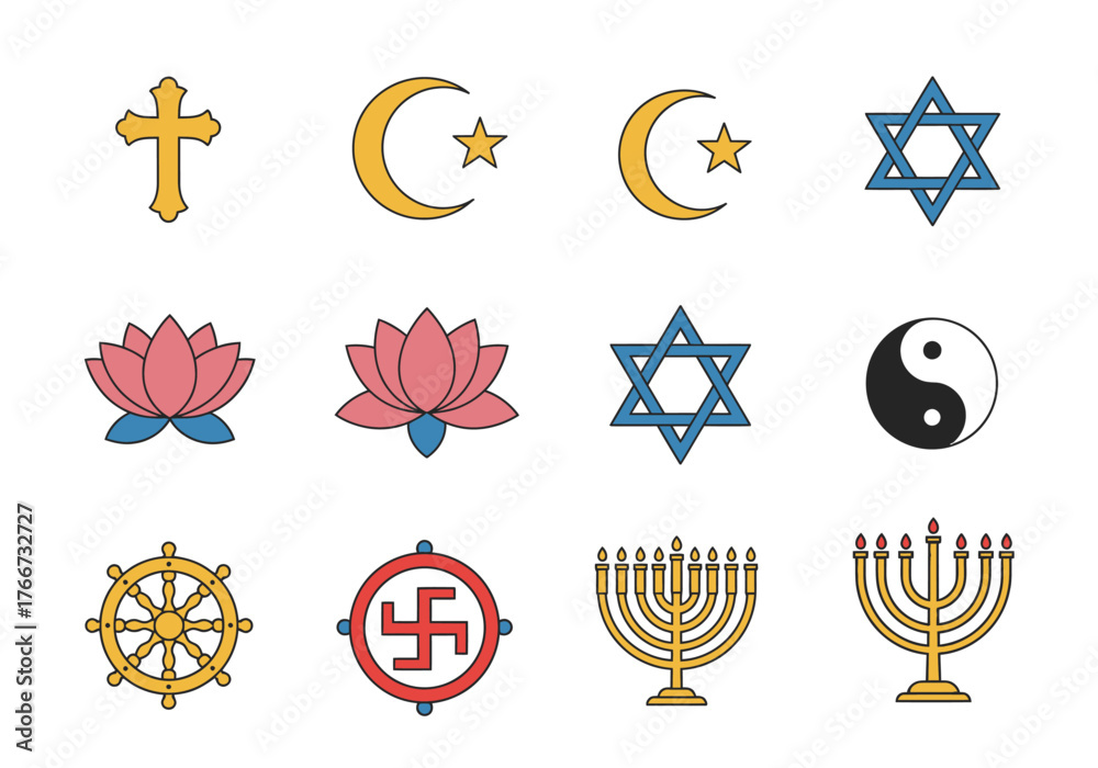 Collection of Religious Symbols: Cross Crescent Star of David Lotus ...