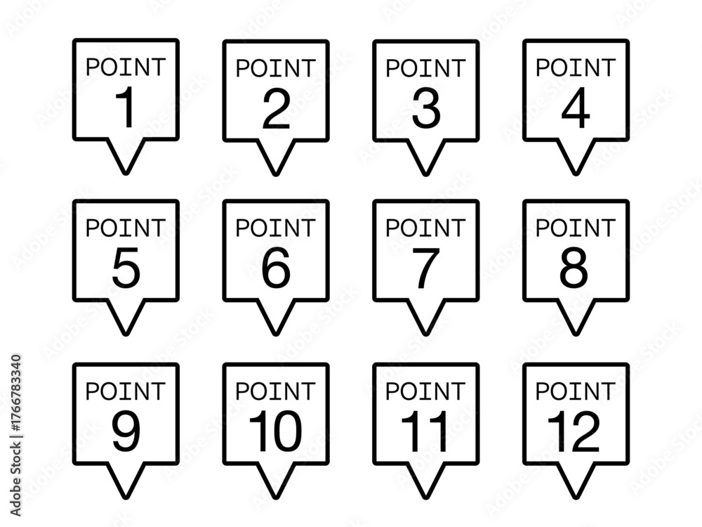 Numbered Point Markers Set from 1 to 12 for Infographics Stock Vector ...