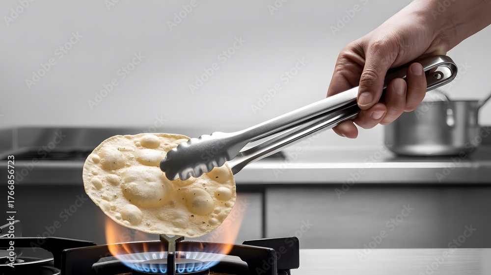 Papad Roasting on Open Flame Preparing Papadum on Gas Stove Cooking ...