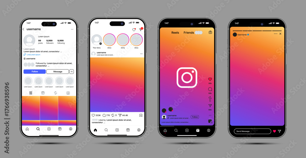 Instagram app interface on smartphone screen, Instagram UI and social ...