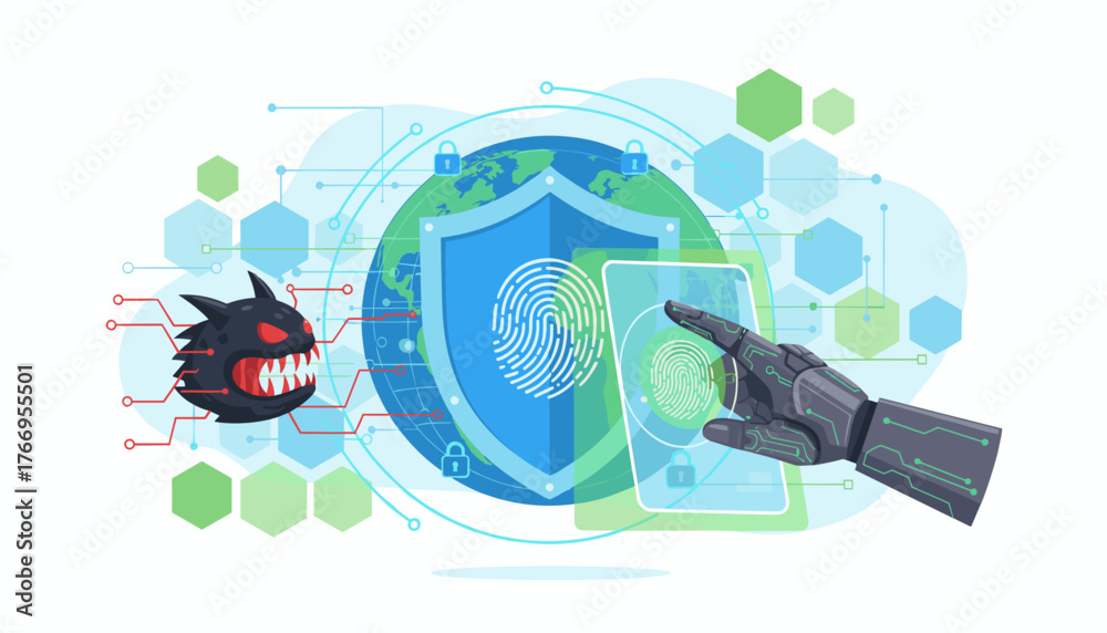 Futuristic cyber security concept with a robotic hand using fingerprint ...