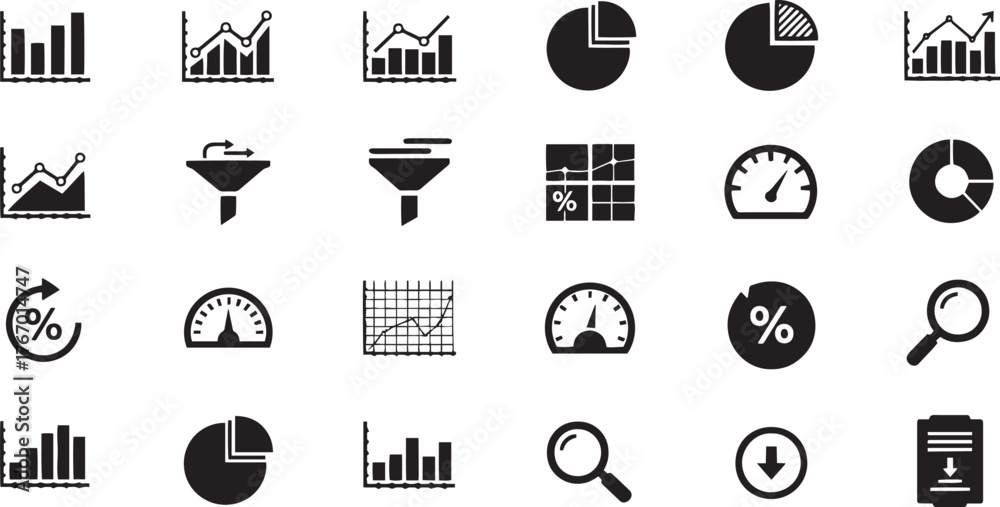 Collection of data analysis and business metrics vector icons for ...