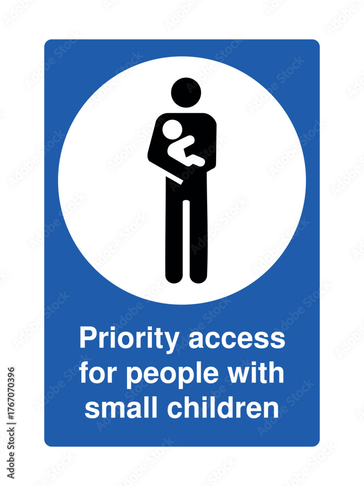 Blue priority access sign with explanation with caregiver and child ...