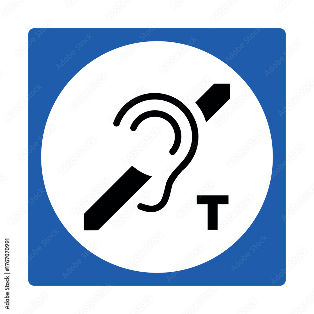 Blue hearing loop accessibility sign with ear and T symbol for ...