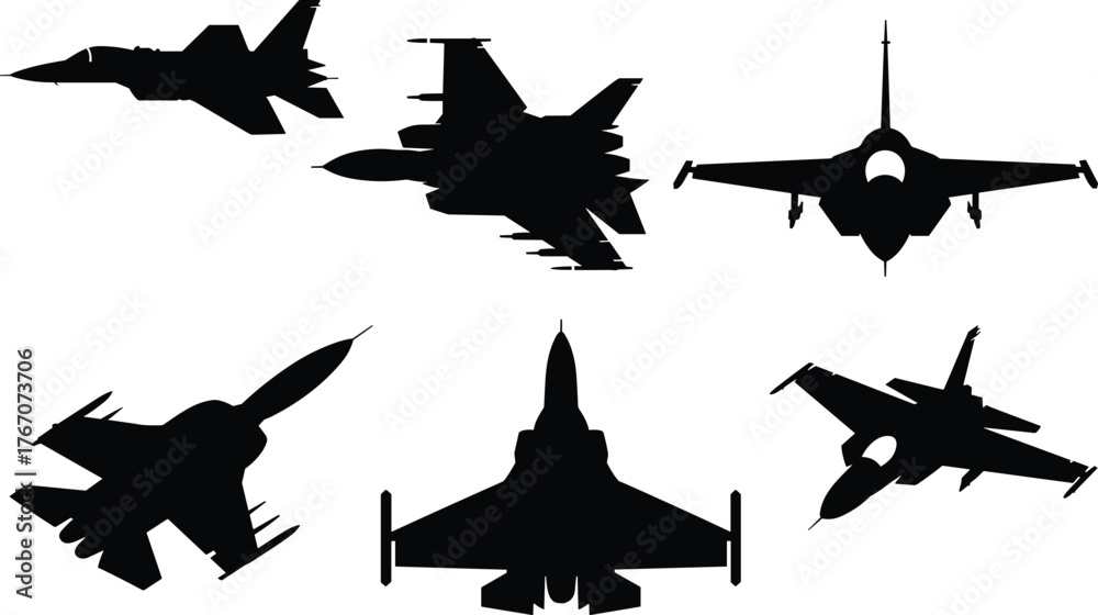 Fighter jet silhouettes, military aircraft shapes, aviation design ...