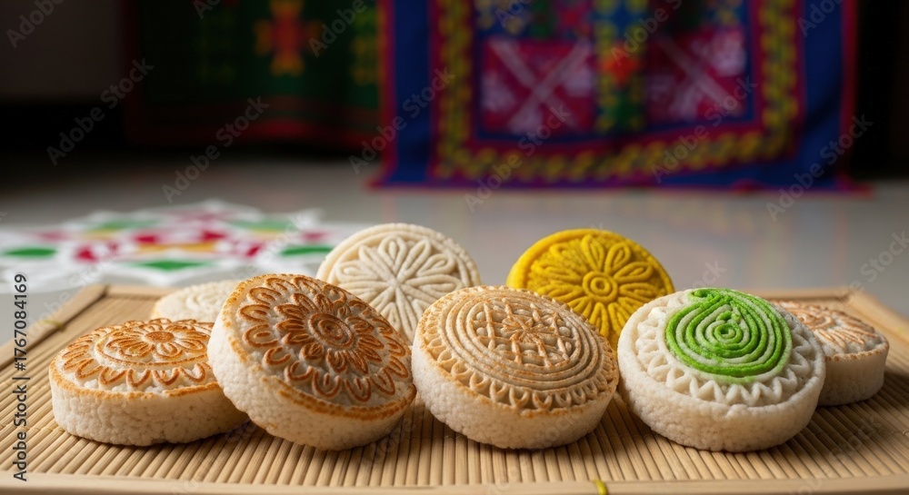 Artistic Bangladeshi Nakshi Pitha on Shital Pati – Coconut-Filled Rice ...