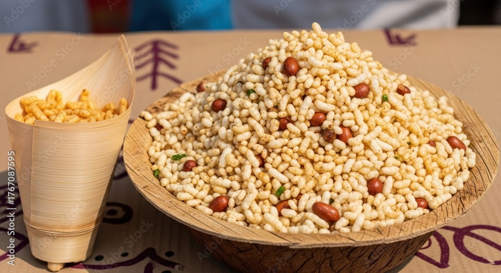 Light Bangladeshi Muri in Shital Pati Bowl – Puffed Rice with Peanuts ...