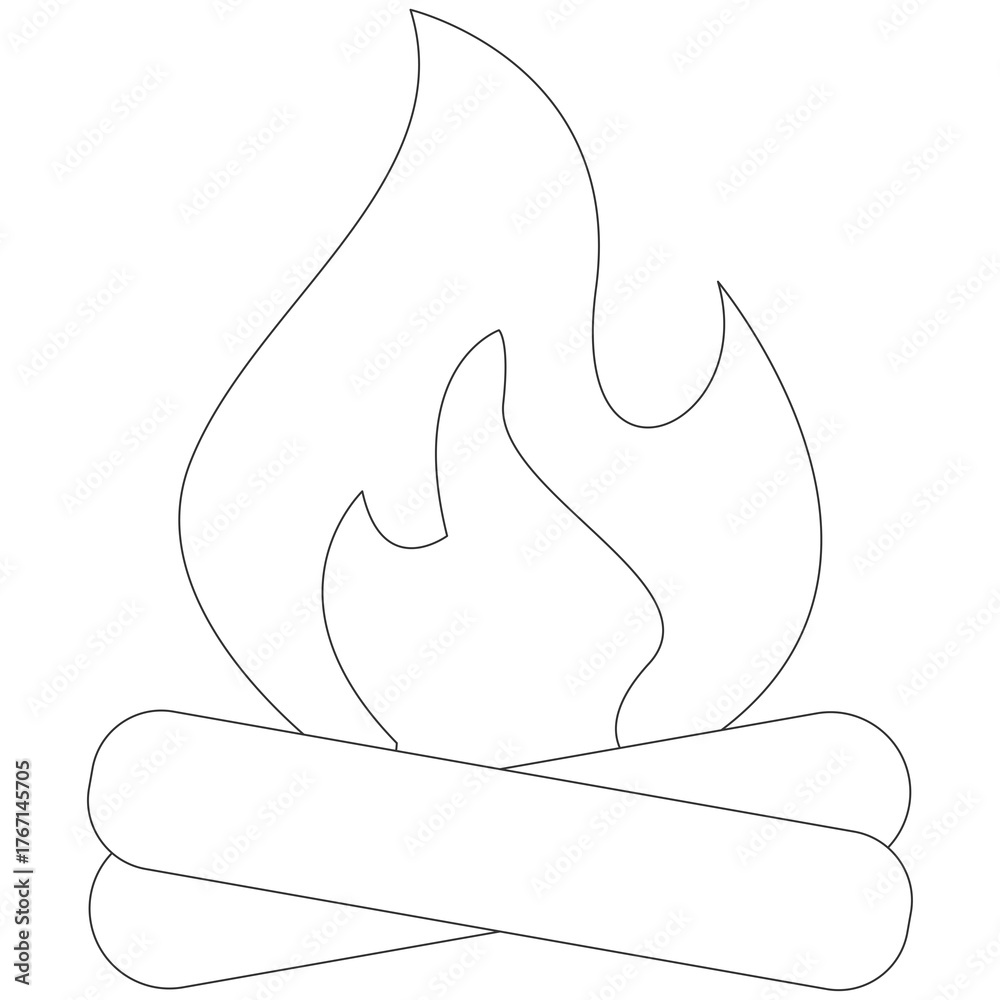 Black Outline Of A Campfire With Two Stacked Logs And A Flame On A ...