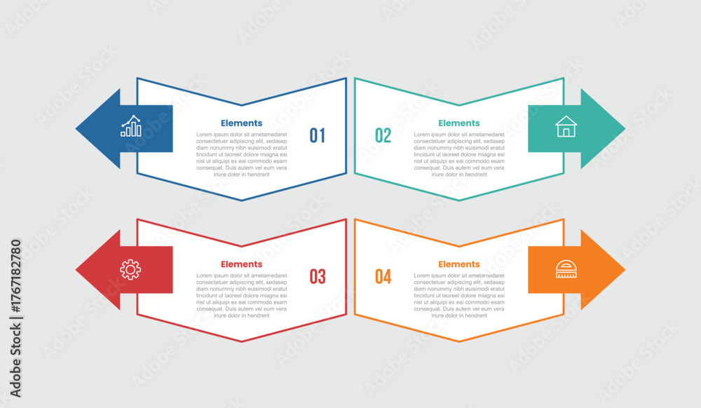 4 elements infographic comparison diagram with creative bend shape with ...