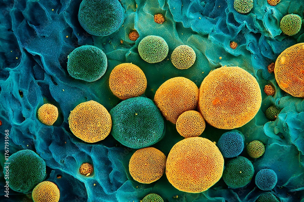 Penicillium fungus on orange peel has a blue-green spore-like ...