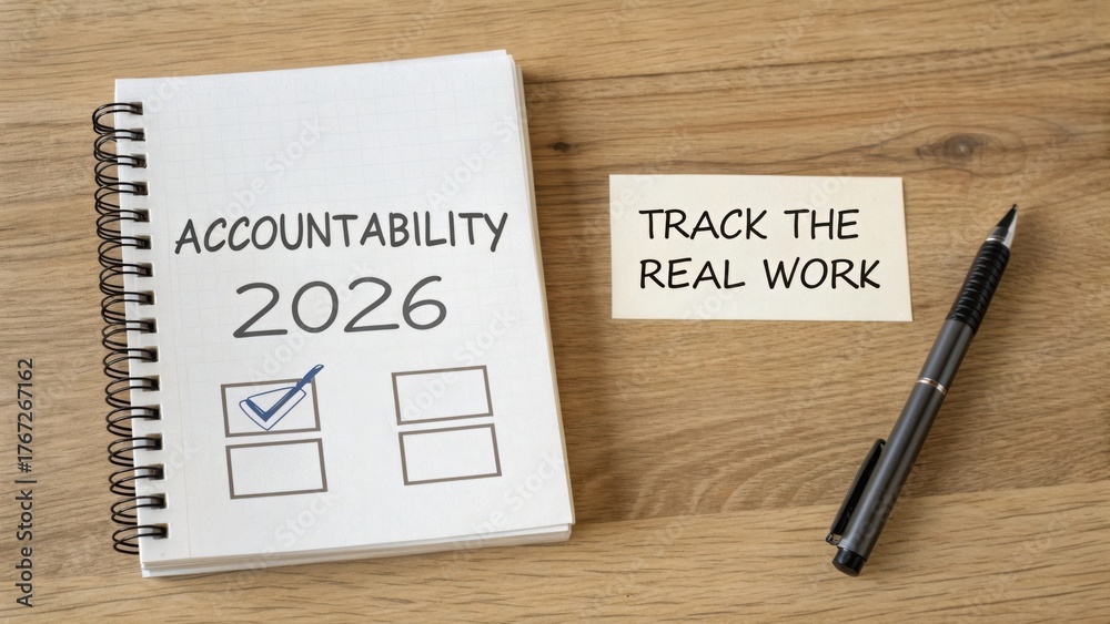 Accountability Checklist and Productivity Goals for 2026 on Wooden Desk ...