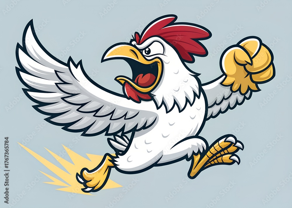 Cartoon chicken running fast with determination and energy in a dynamic ...